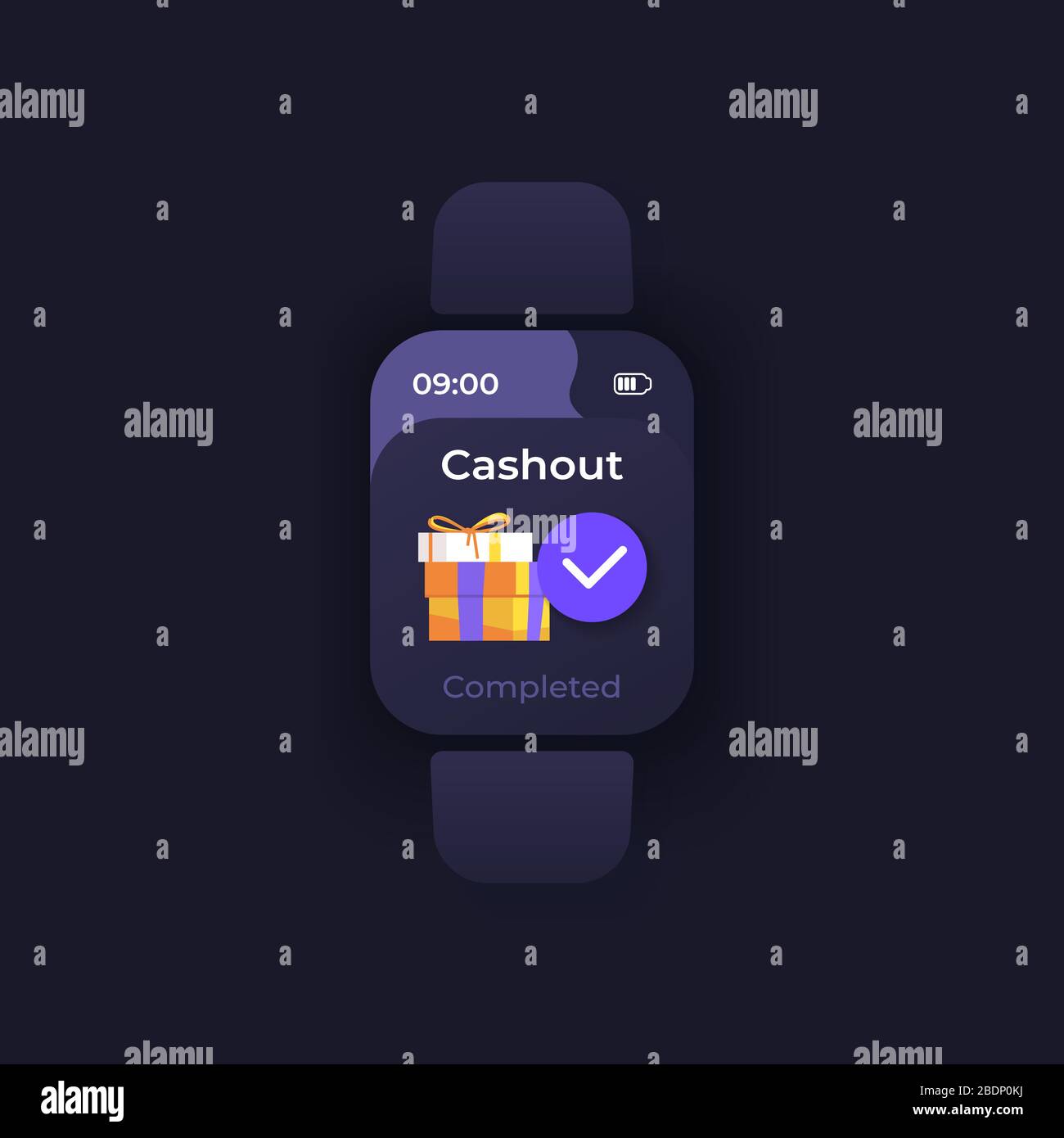 Cashout completed smartwatch interface vector template. Mobile app ...