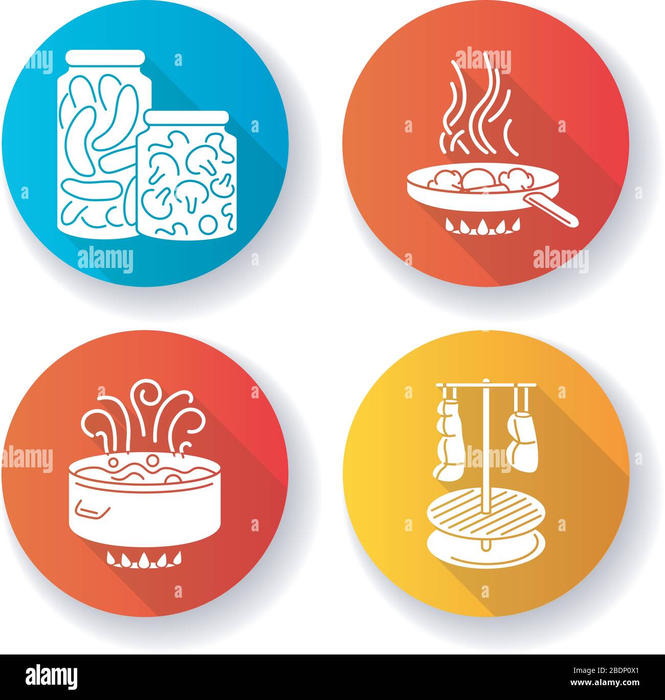 Culinary techniques flat design long shadow glyph icons set. Different ...