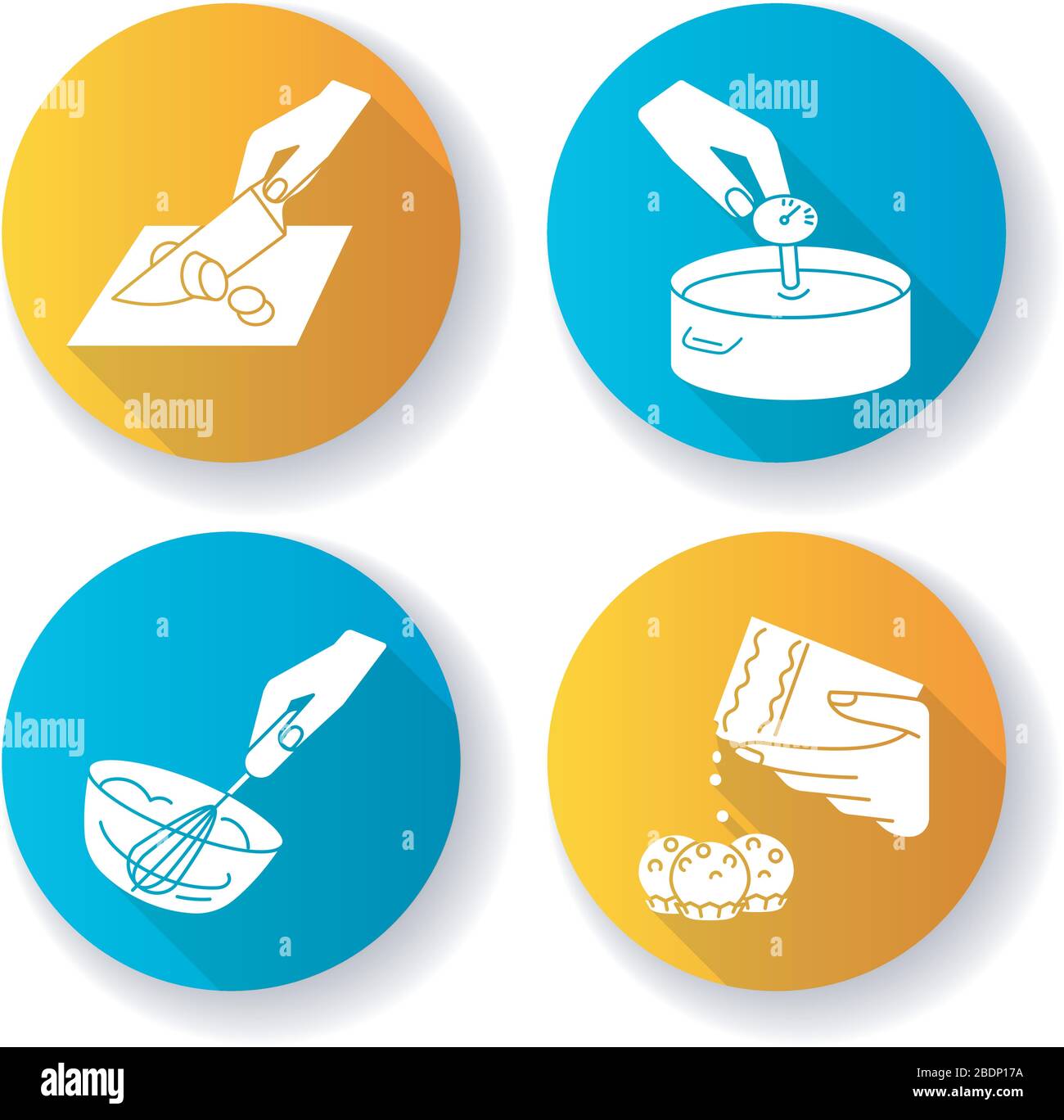 Culinary methods flat design long shadow glyph icons set. Food ...