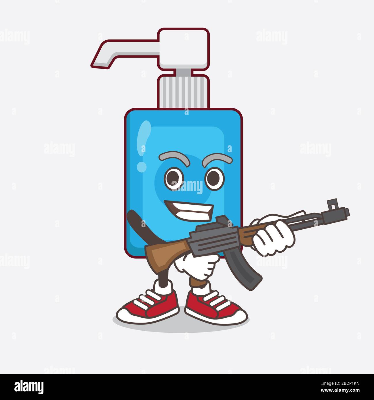 An illustration of Hand Sanitizer cartoon mascot character with assault ...