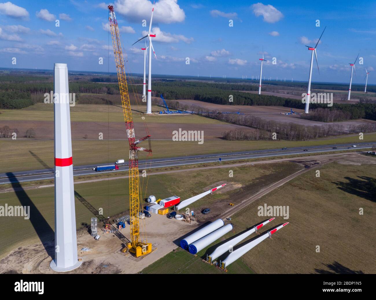 Aerial around wind turbine blades hi-res stock photography and images ...