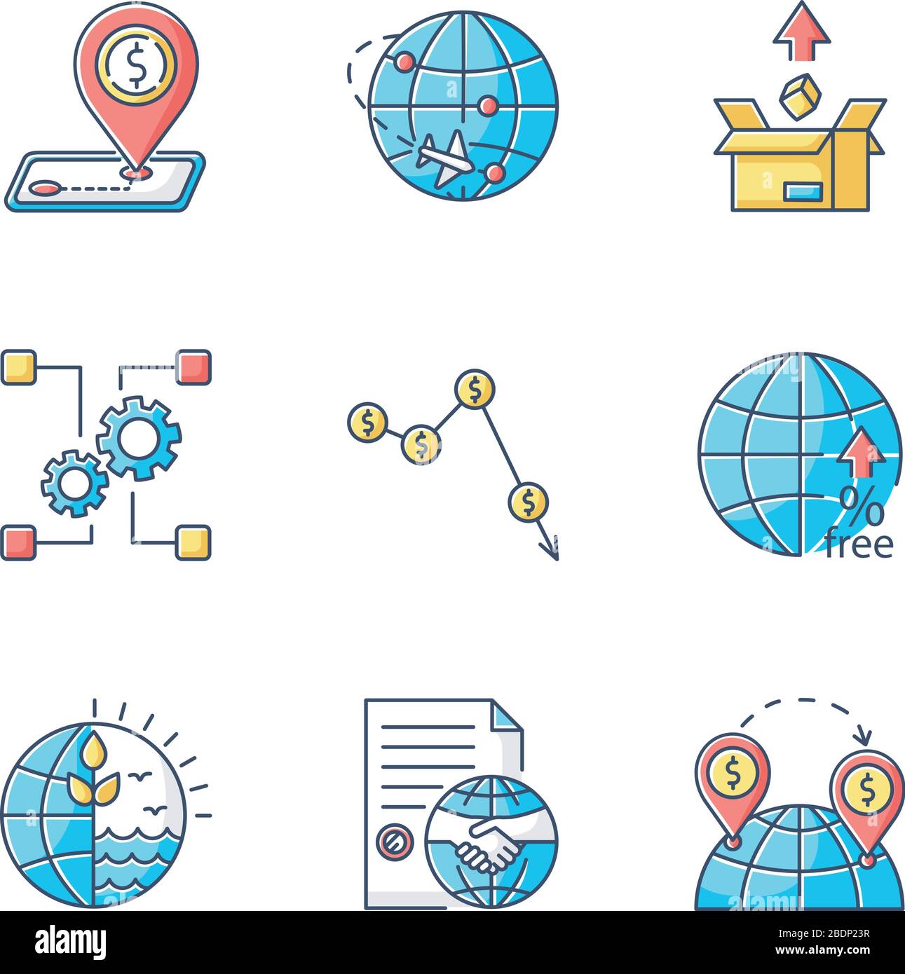Global trade, export and investments RGB color icons set. Taxes and non ...