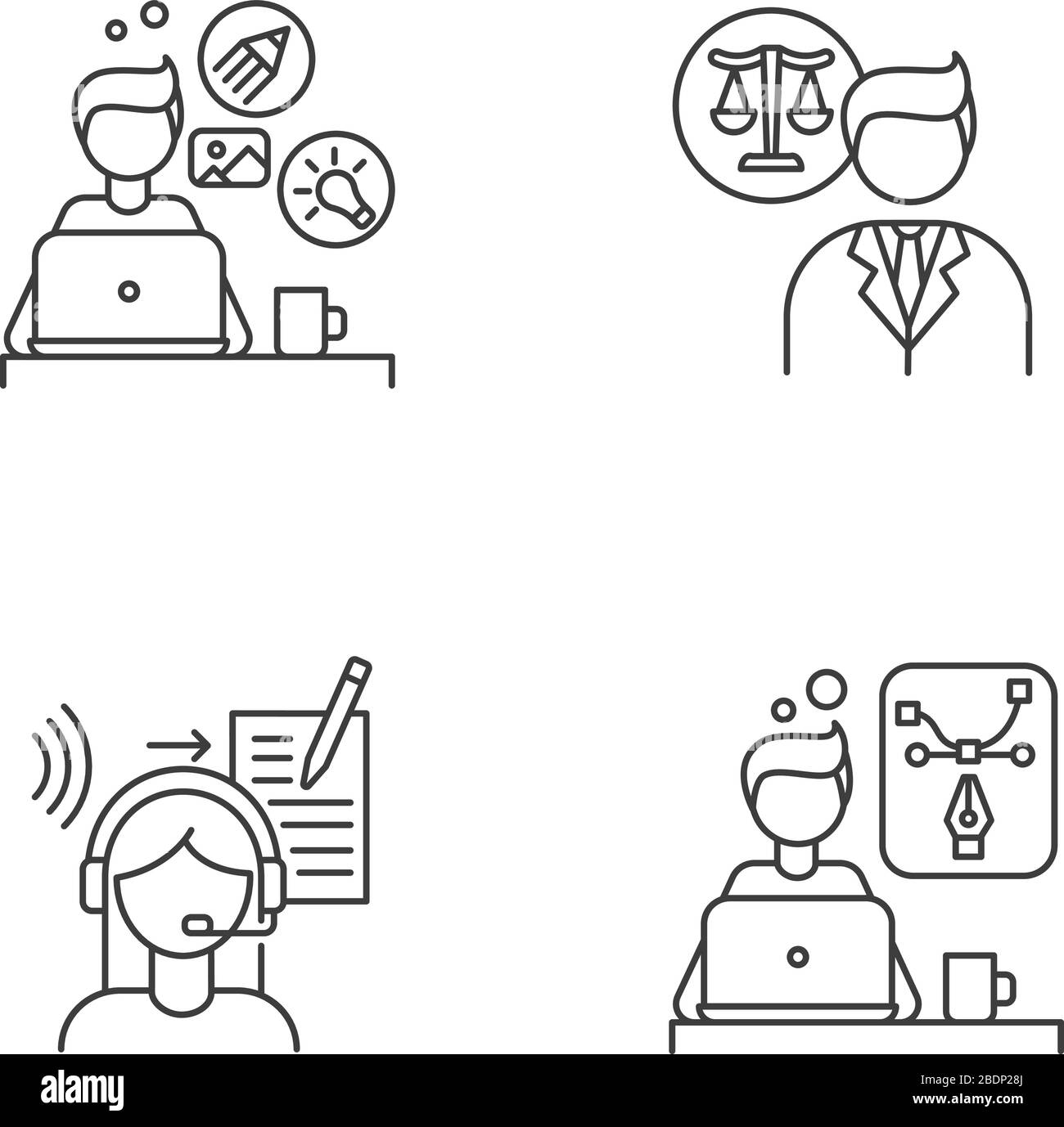 Distant workers pixel perfect linear icons set. Creative and graphic ...