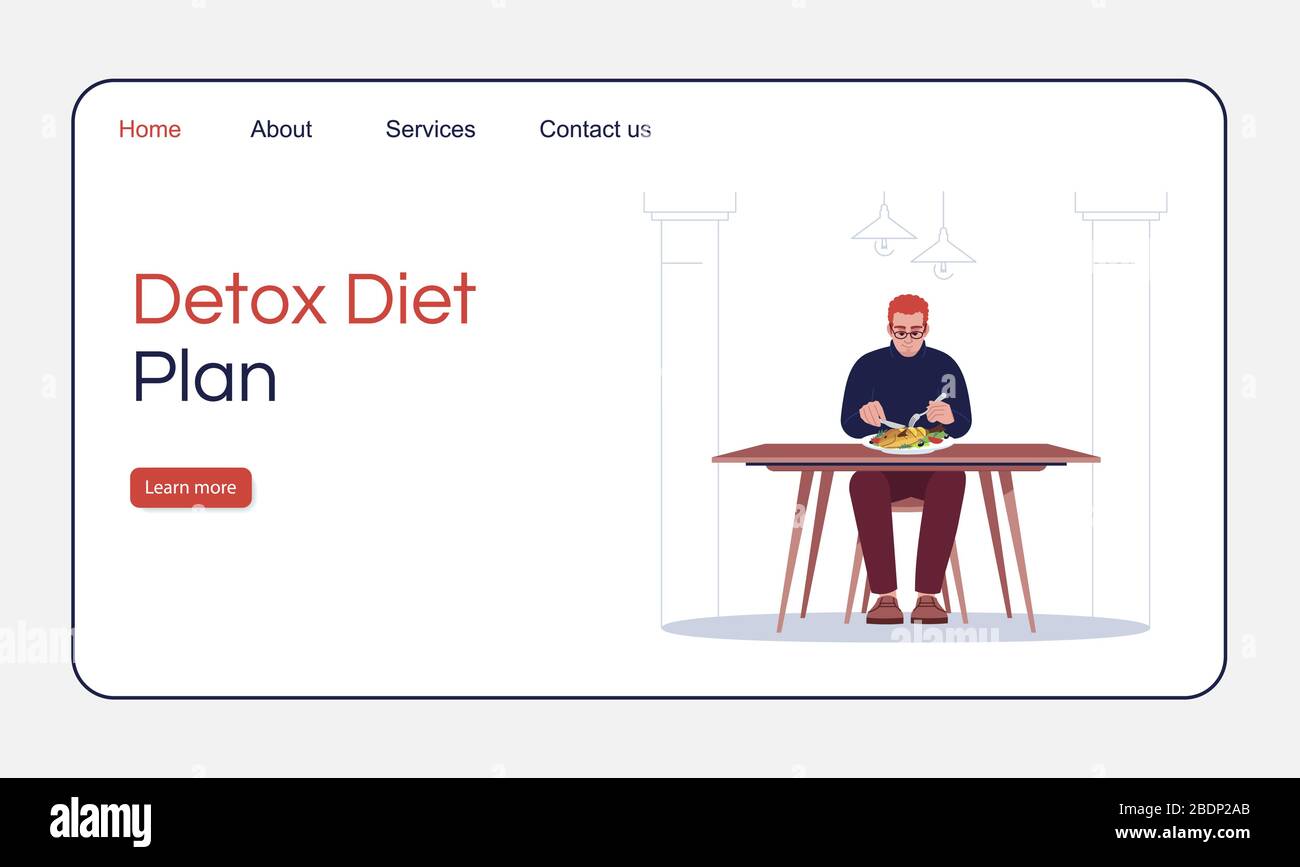 Detox diet plan landing page vector template. Healthy nutrition website ...