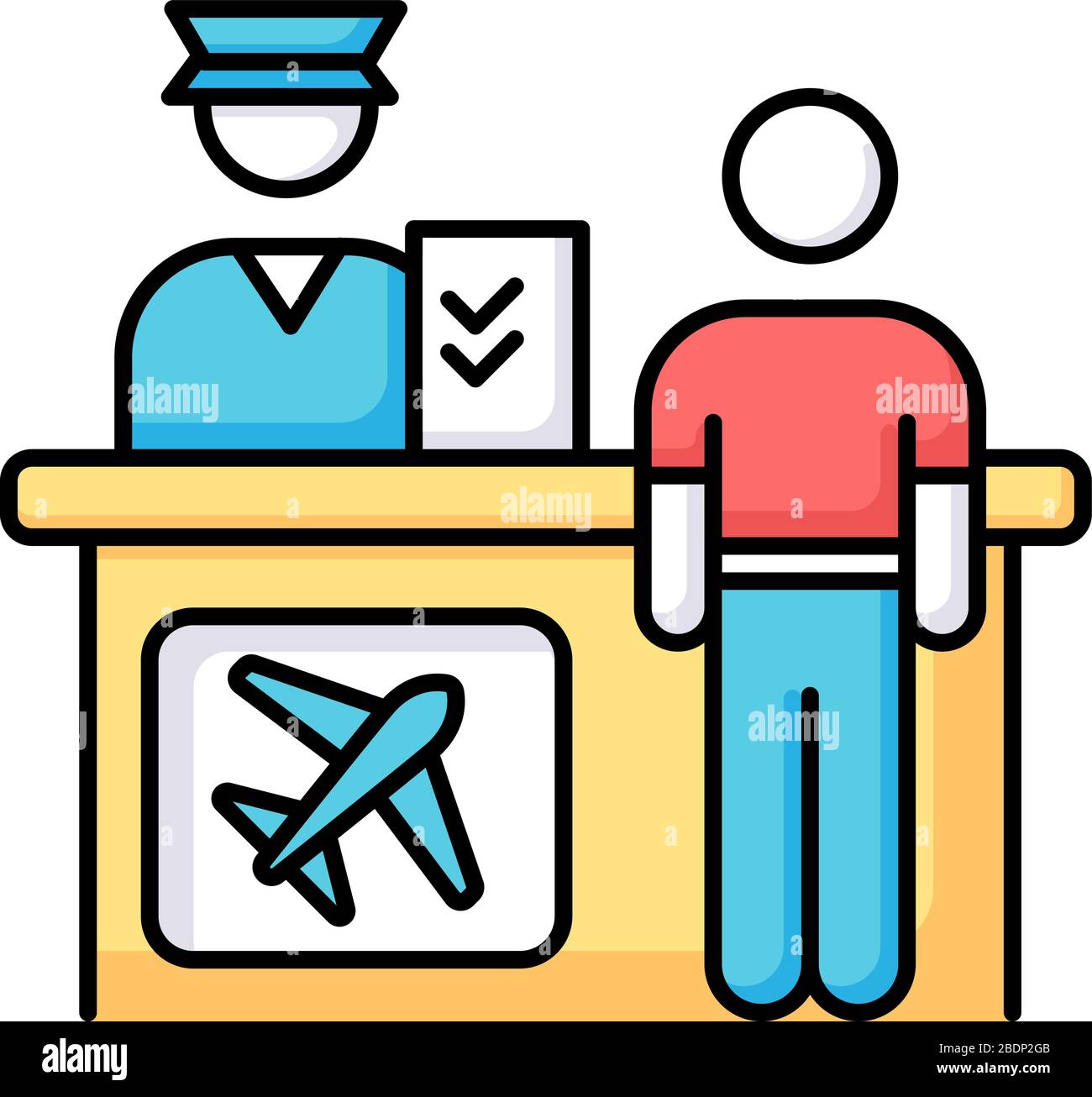 Airport information desk RGB color icon. Registration desk for airplane ...