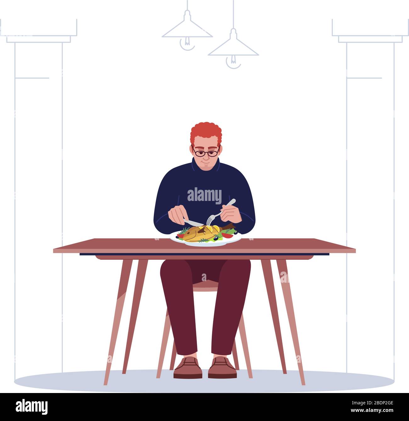 Young man eating fish meal Stock Vector Images - Alamy