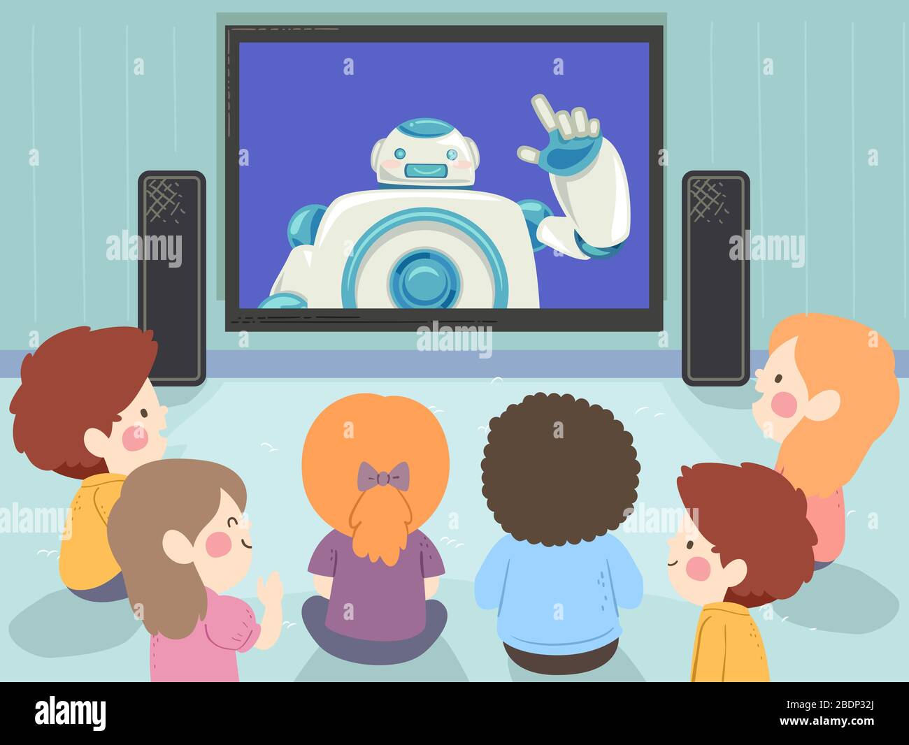 Cartoon Kid Watching Tv