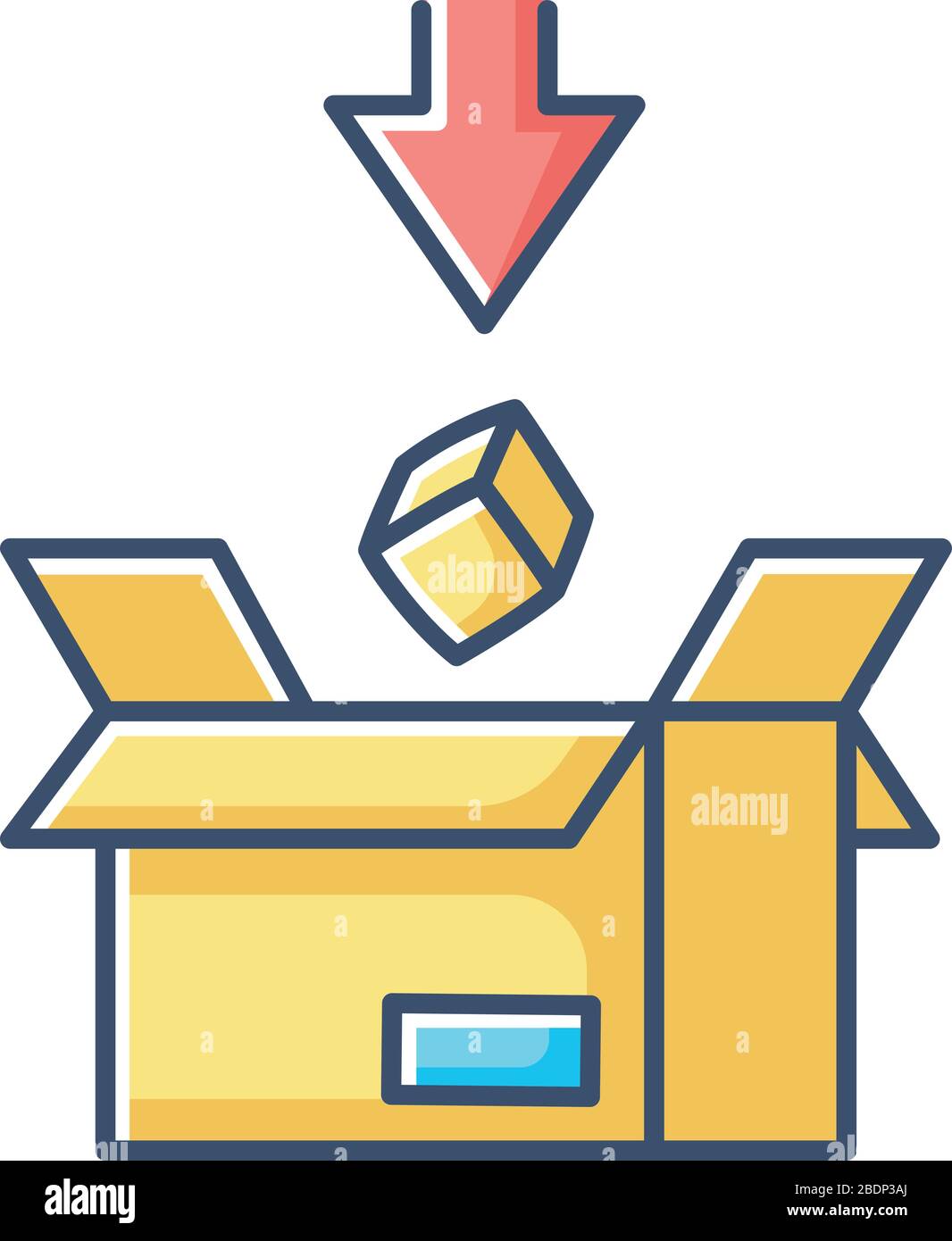 Import yellow RGB color icon. Commodity in cardboard box. Logistics ...