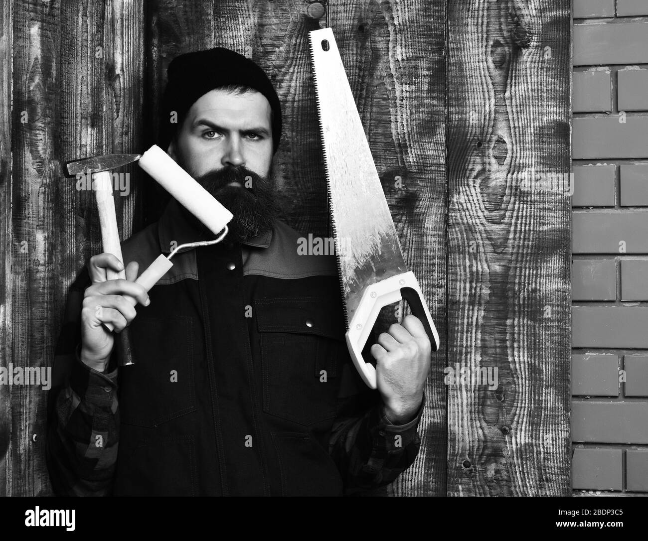 bearded painter, long beard, brutal caucasian hipster with moustache ...