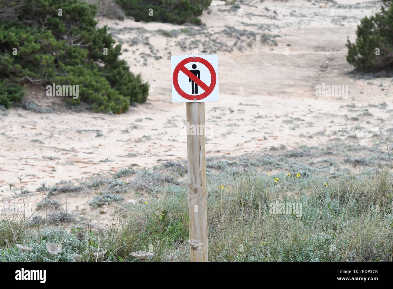 sign forbidden the passage to people to the protected dunes of the ...
