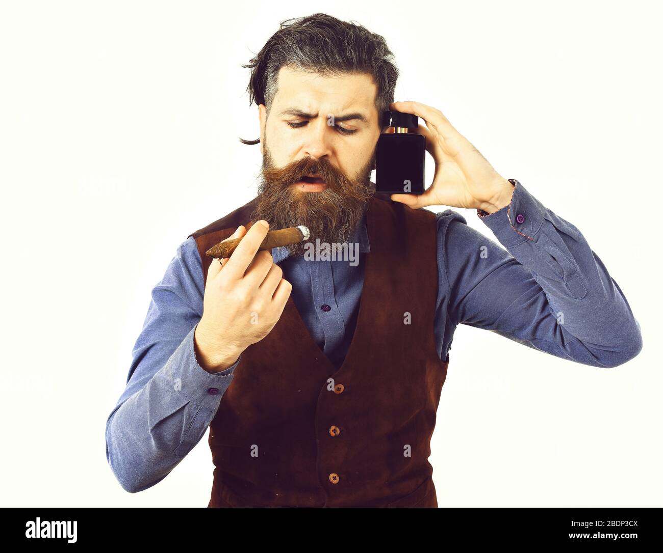 bearded man, long beard, brutal caucasian hipster with moustache ...