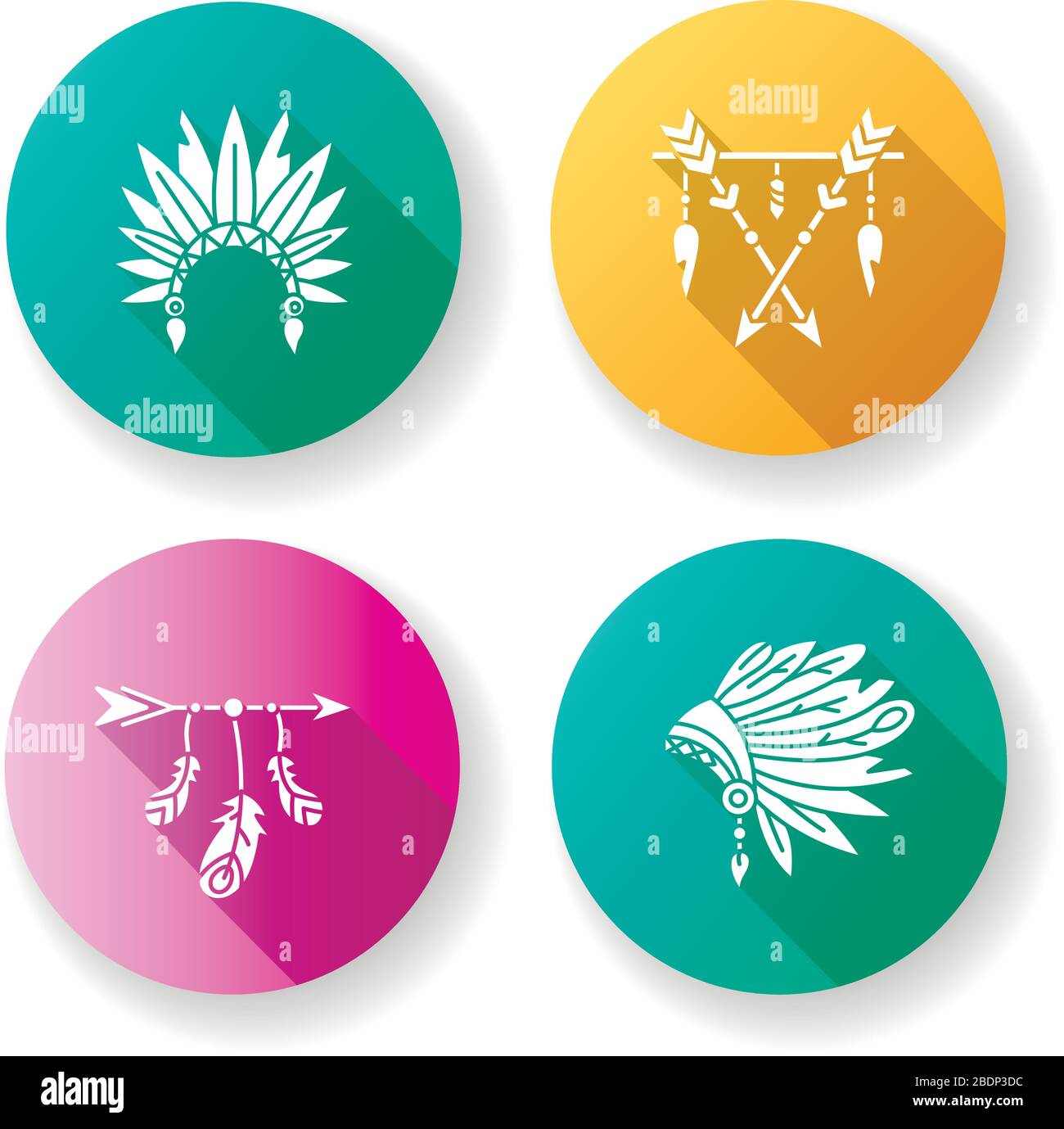 Native american indian hat and amulet flat design long shadow glyph ...