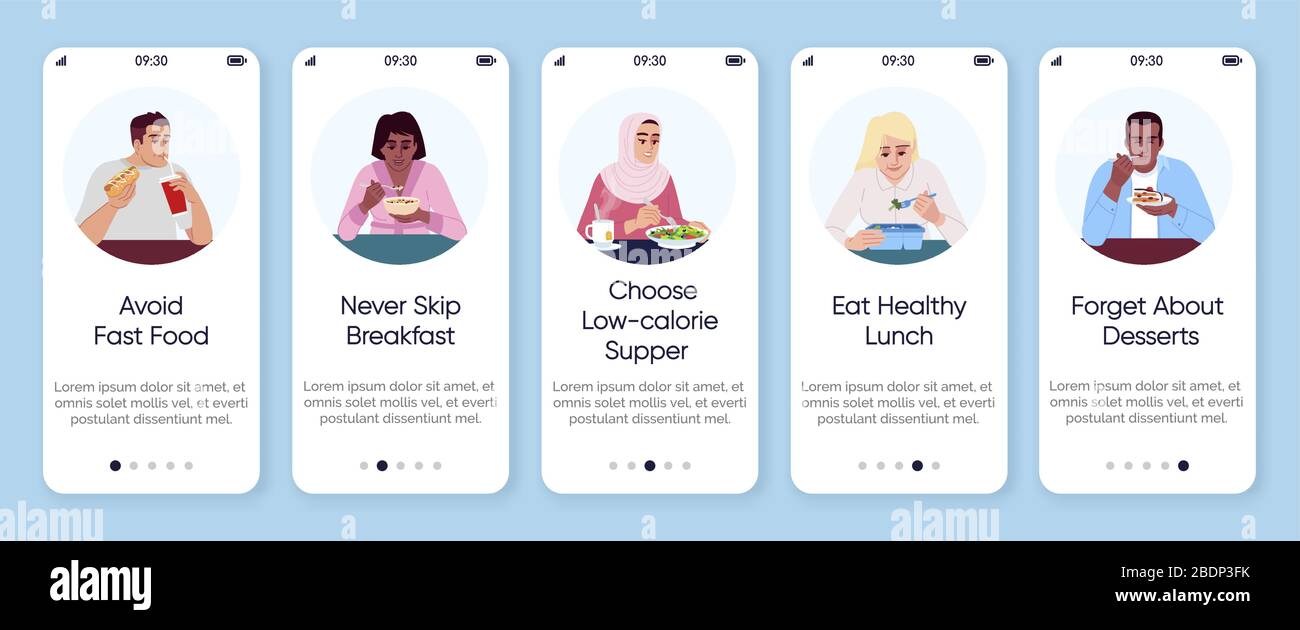 Healthy nutrition plan onboarding mobile app screen vector template ...
