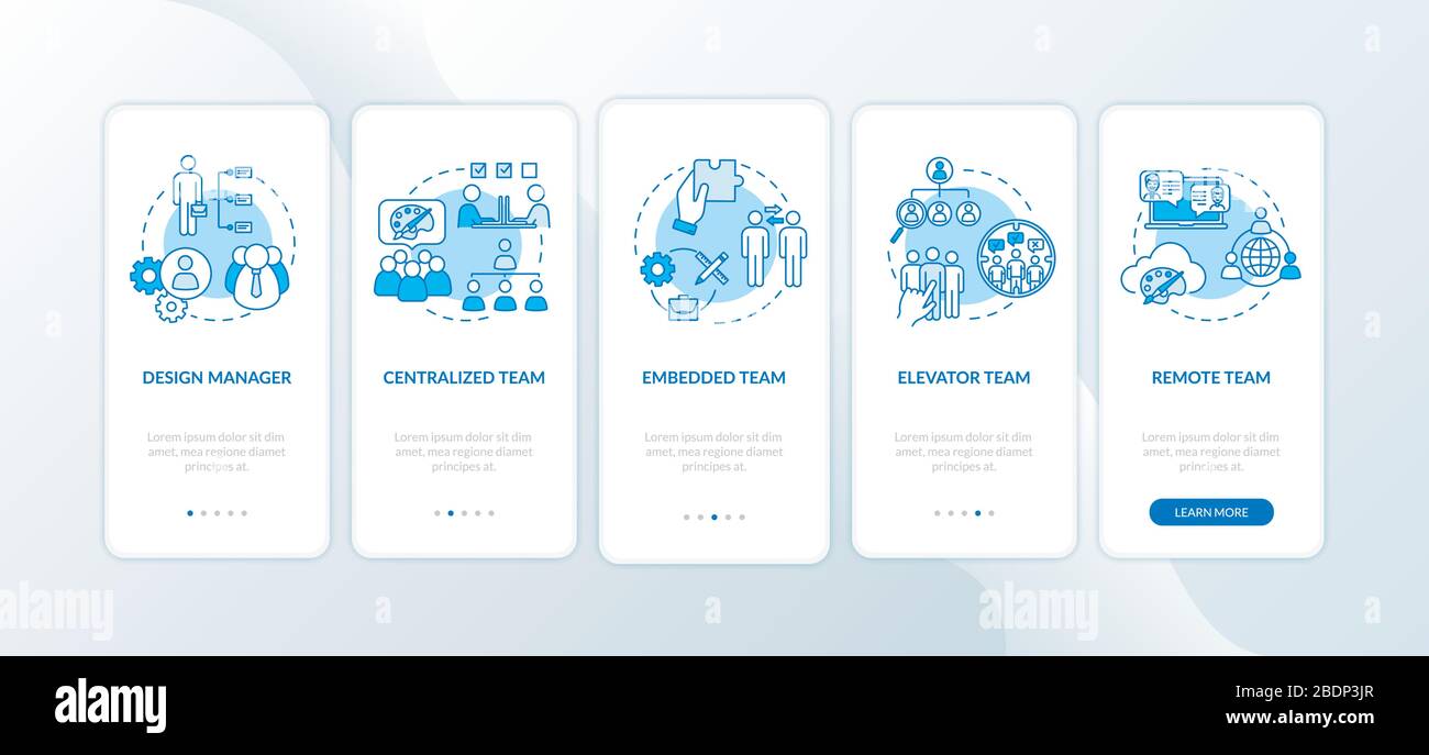 Teamwork types onboarding mobile app page screen with concepts set ...