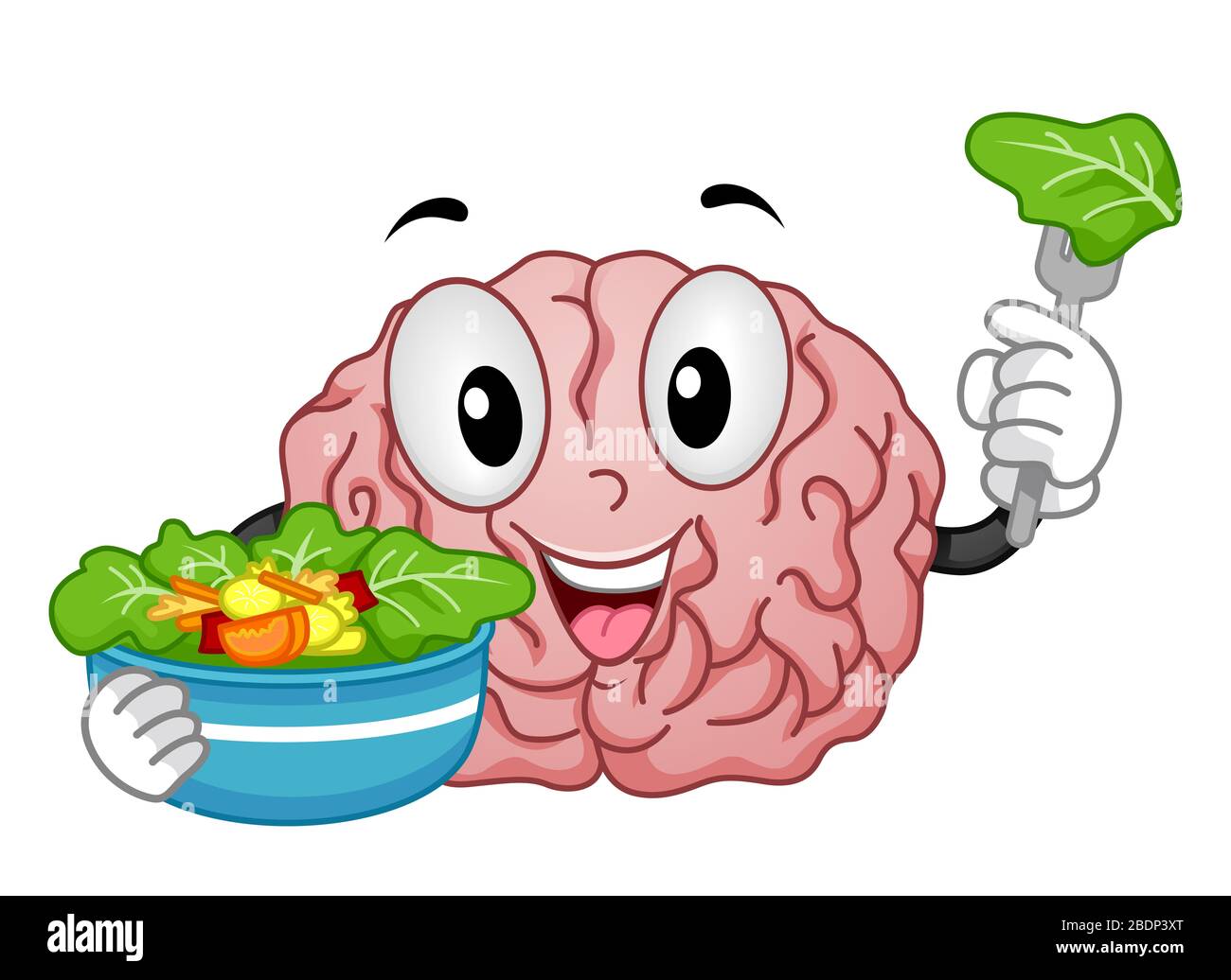 Illustration of a Brain Mascot Holding a Bowl of Salad and Eating It ...
