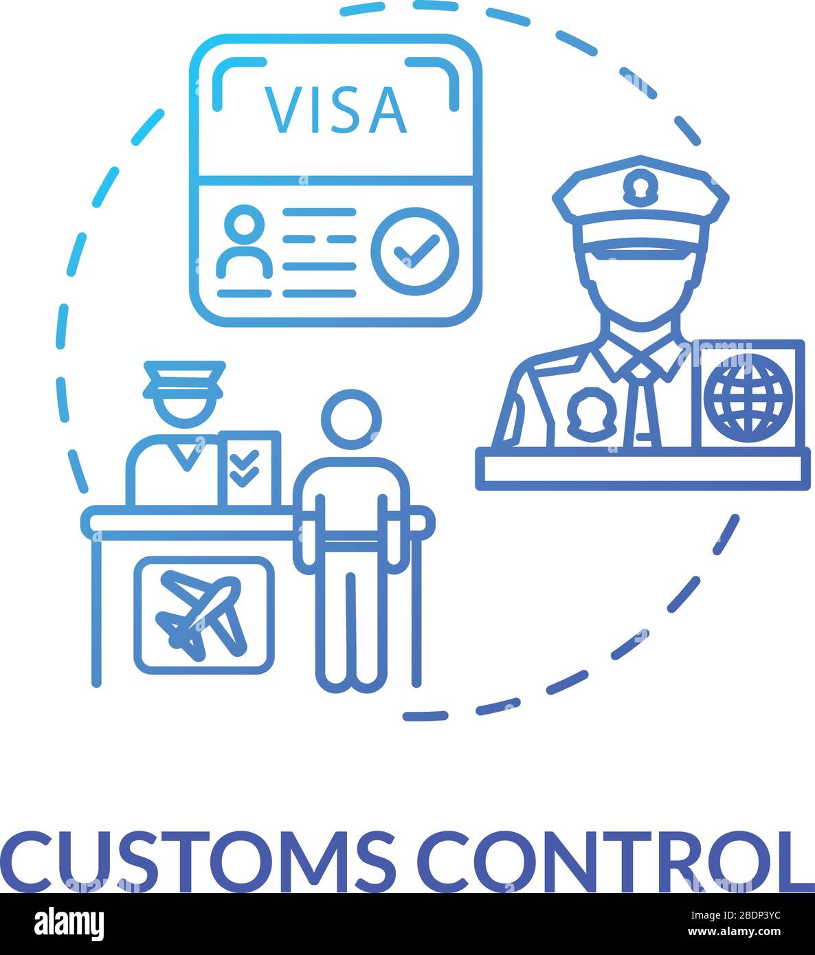 Customs Control Concept Icon Passengers Passport Check And Boarding