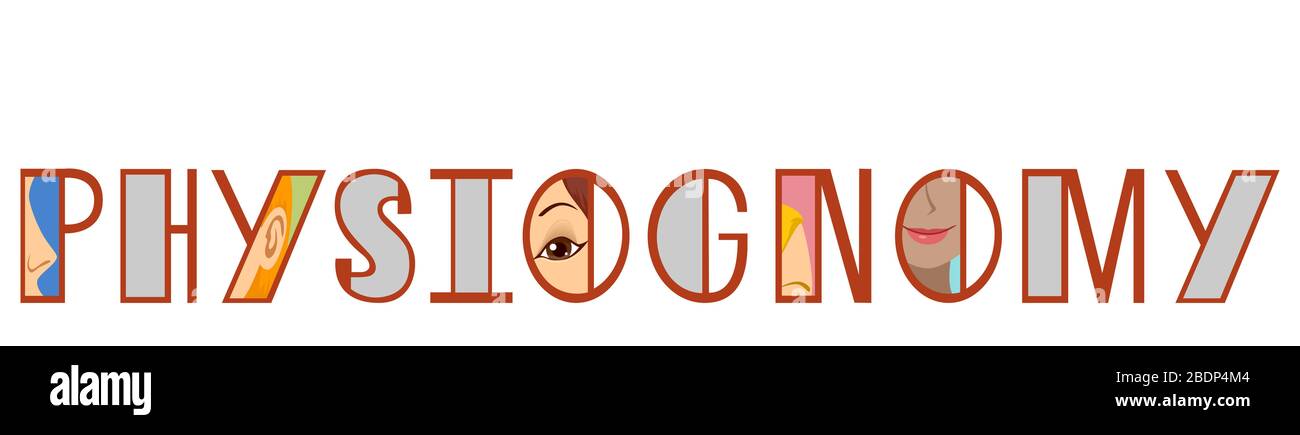 Illustration of Physiognomy Lettering with Face Parts Elements Stock ...