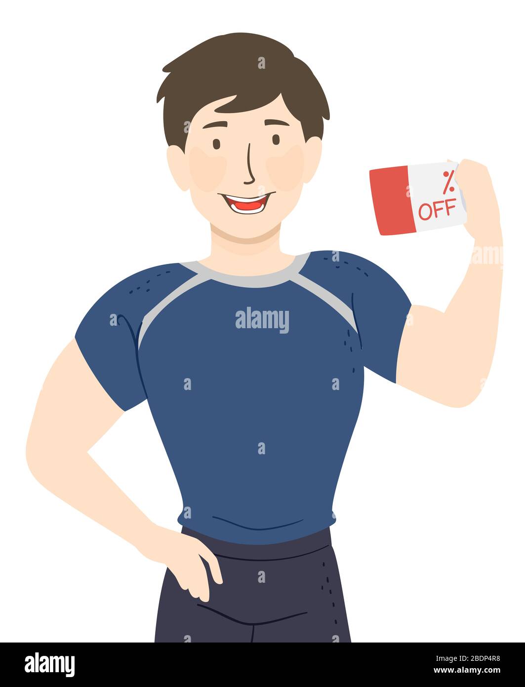 Illustration of a Fit Man Holding a Discount Coupon Stock Photo - Alamy