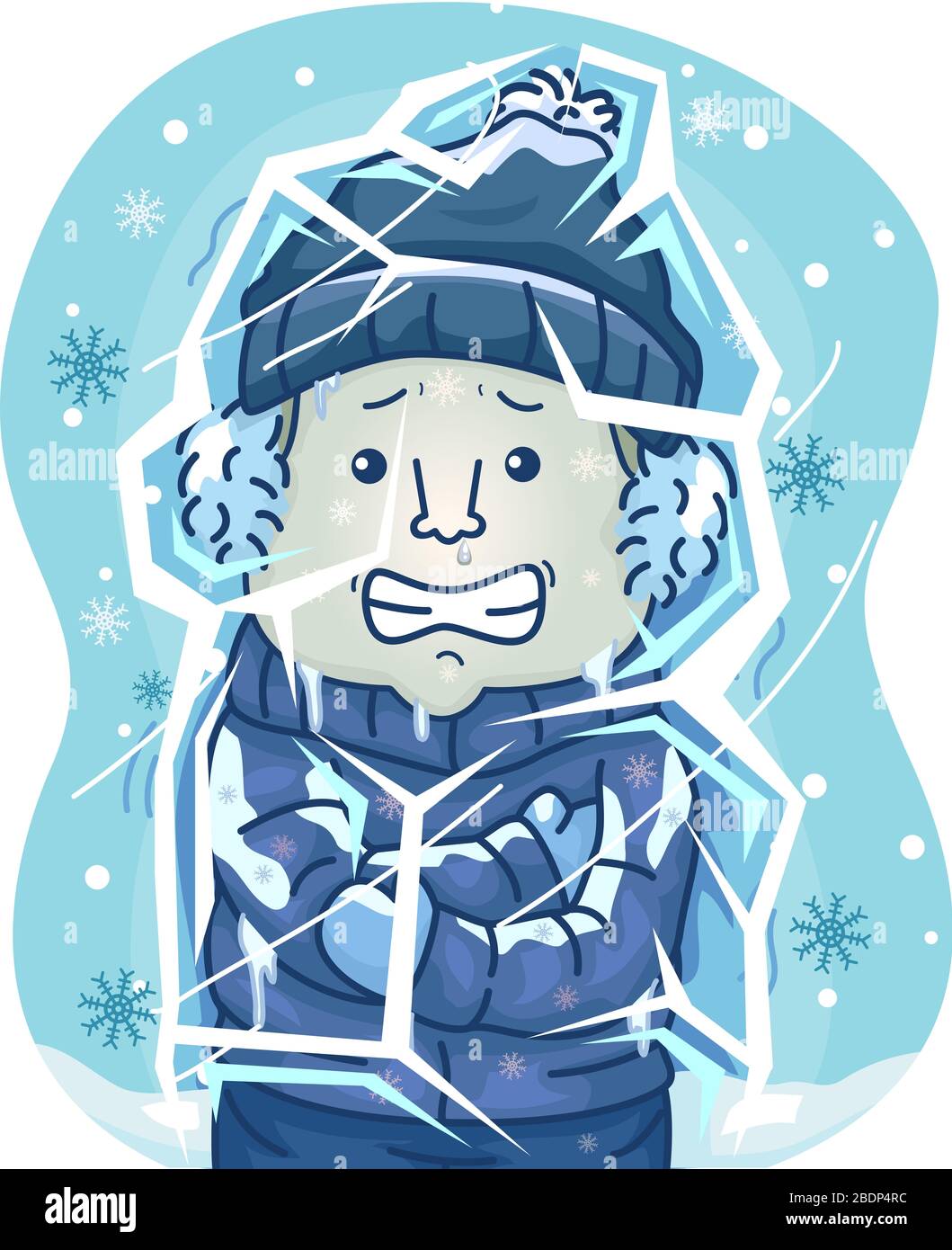 Illustration of a Frozen Man Feeling Very Cold From the Inside with ...