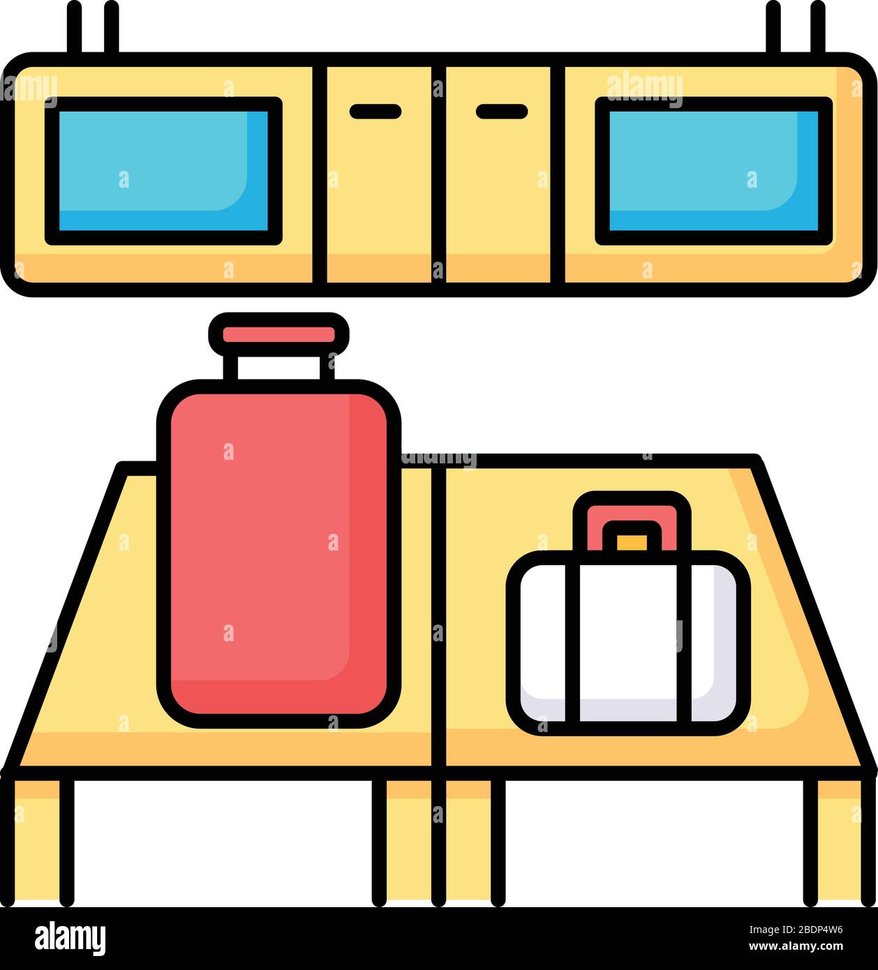 Baggage custom check RGB color icon. Luggage on desk in airport ...