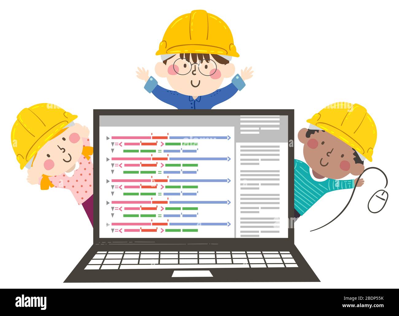 Illustration of Kids Wearing Yellow Hard Hat Waving From Behind a ...