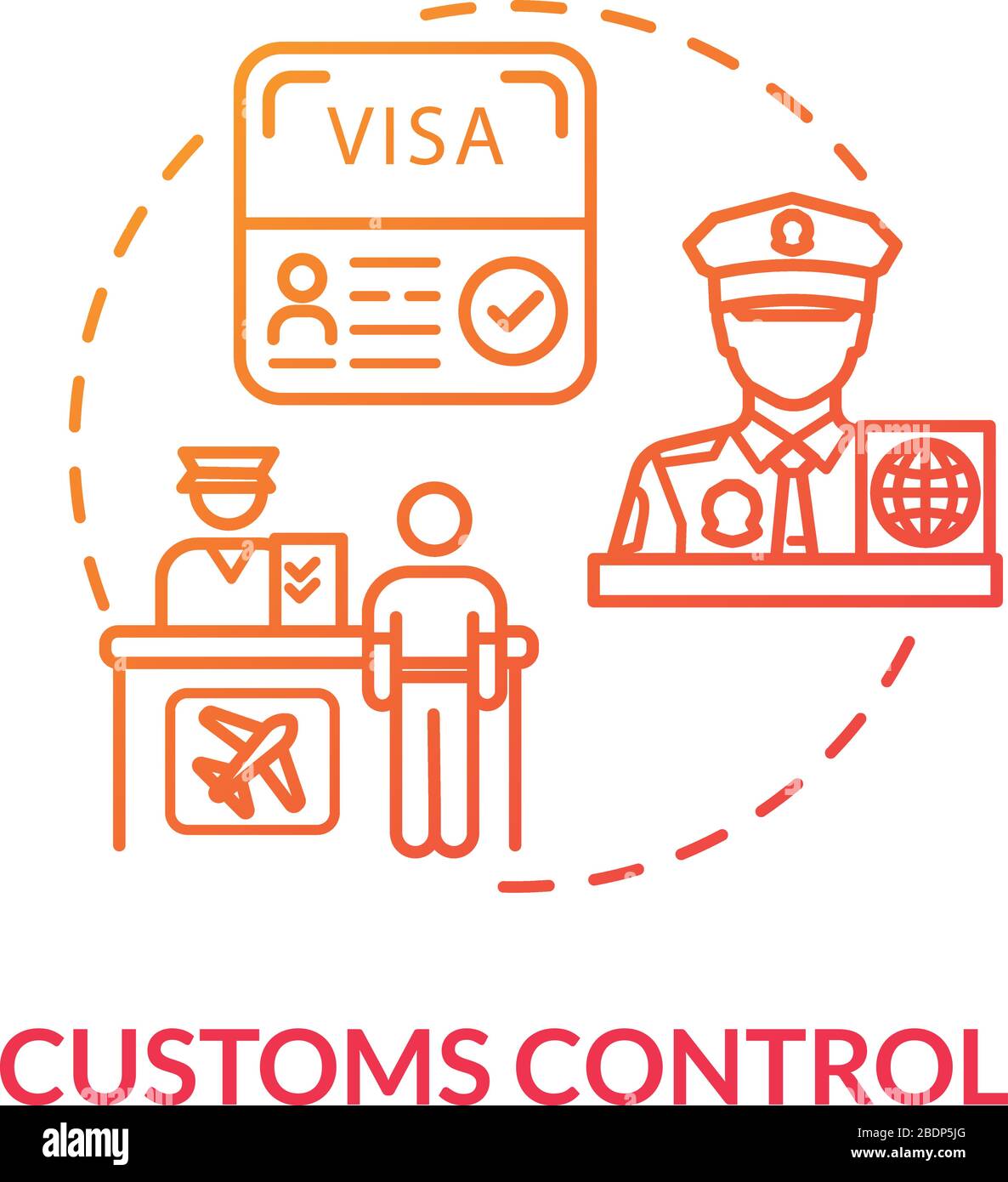 Customs control concept icon. Passengers documents check and boarding ...