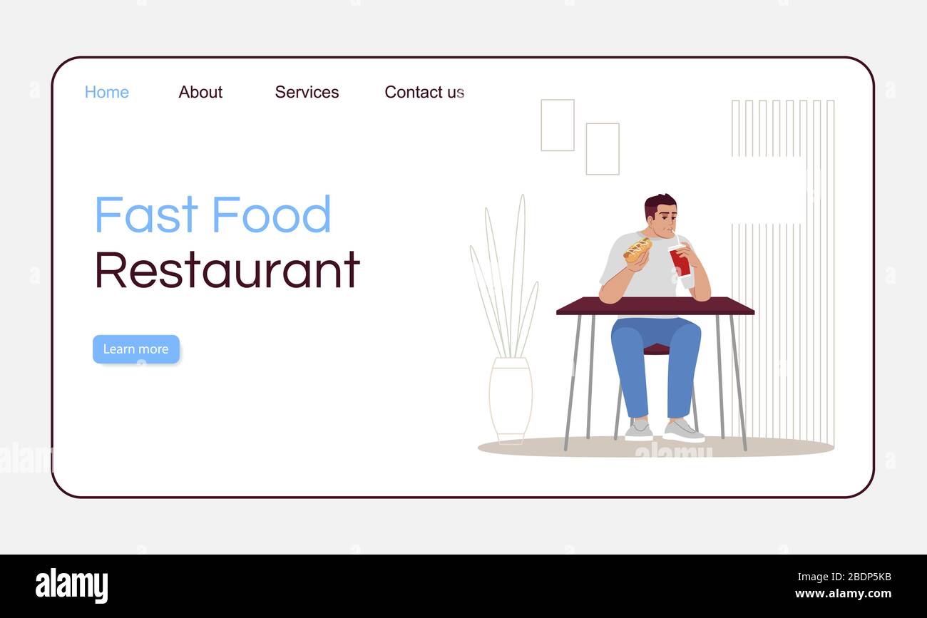 Fast food restaurant landing page vector template. Unhealthy nutrition ...