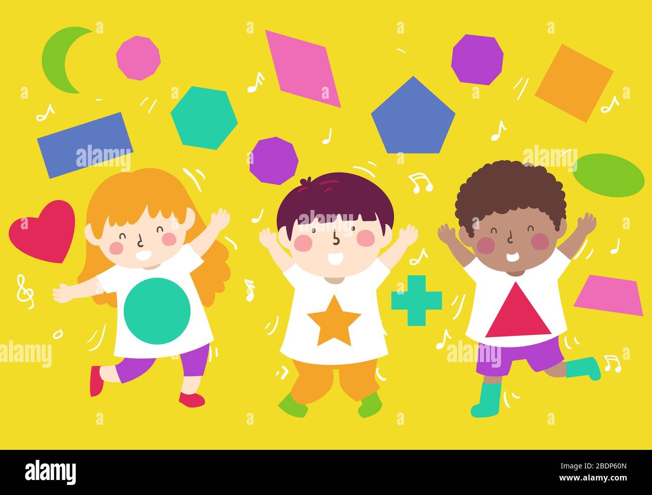 Illustration of Kids Dancing with Basic Geometry Shapes and Music Notes ...
