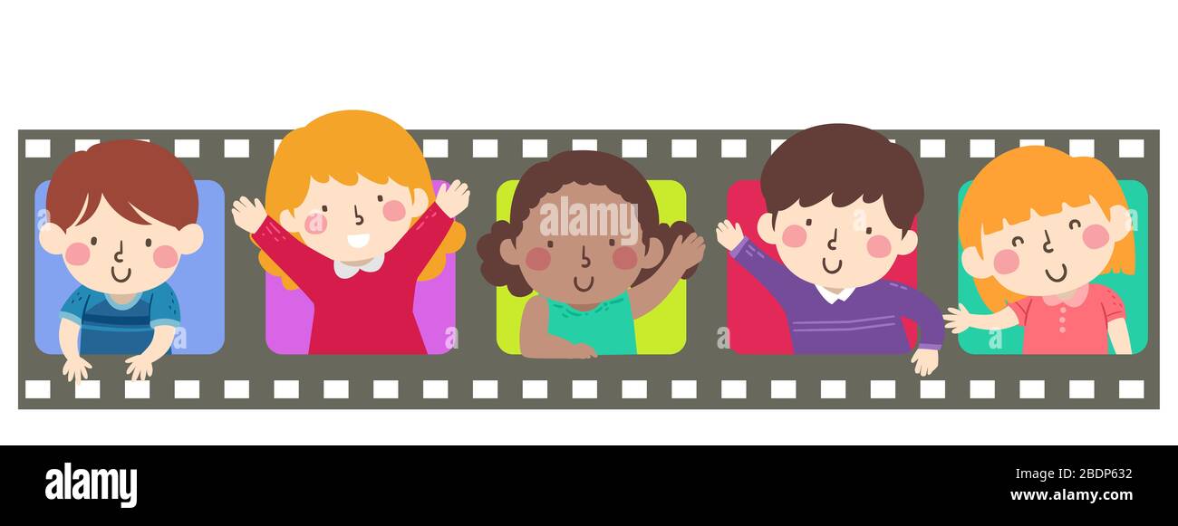 Illustration of Kids Waving From Inside a Movie or Video Film Stock ...