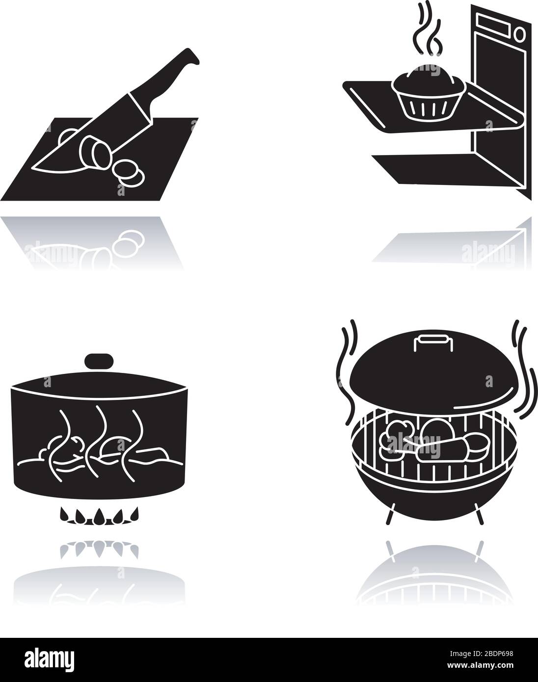 Cooking methods drop shadow black glyph icons set. Various culinary ...