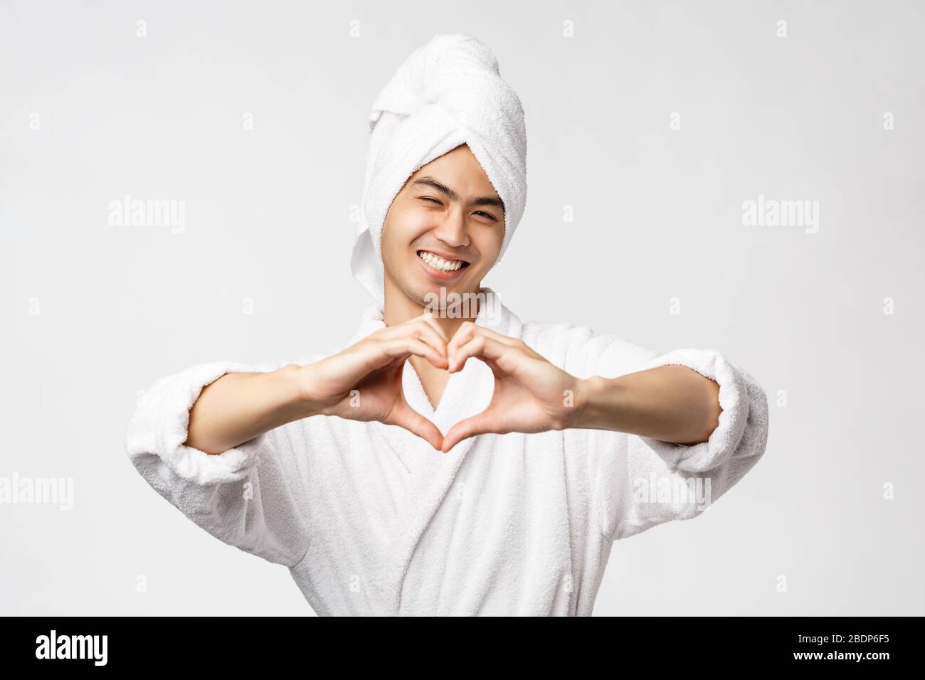 Beauty, spa and leisure concept. Portrait of handsome romantic asian ...