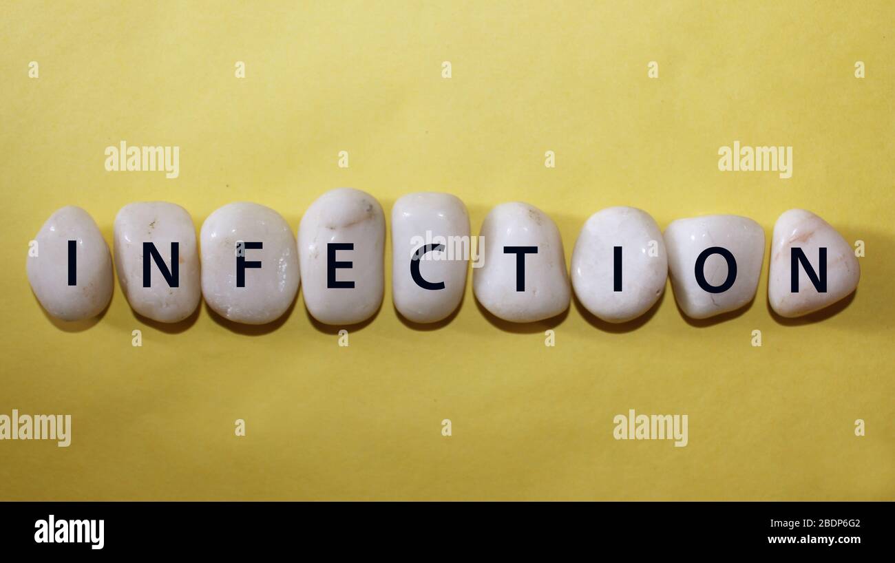Concept Coronavirus. infection as a text with letters on white royal ...