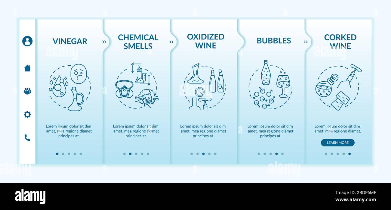Wine tasting onboarding vector template. Vinegar and chemical smells ...