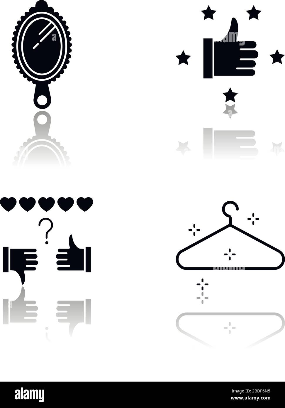 Fashion and beauty drop shadow black glyph icons set. Recommendation ...