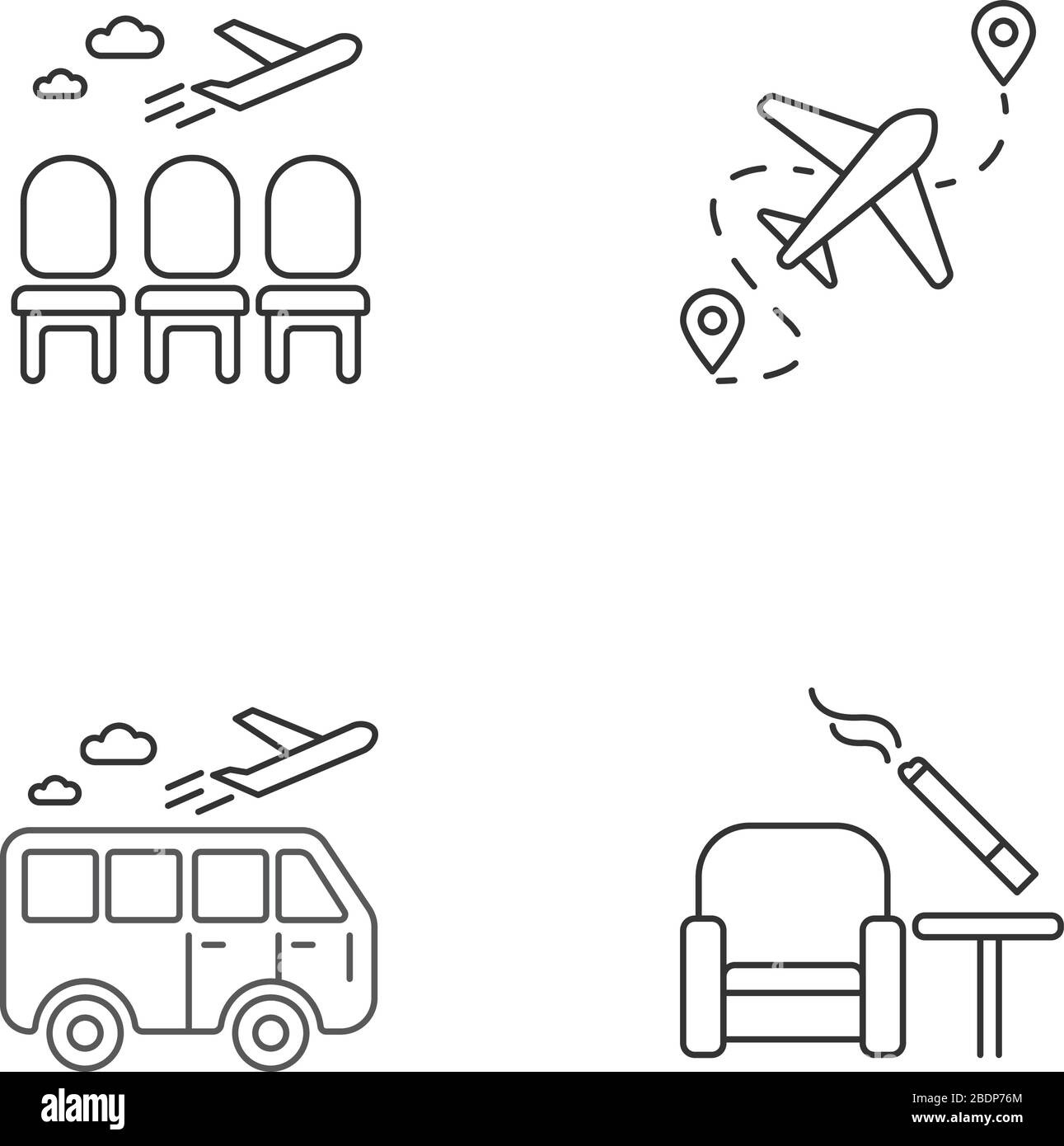 Airport terminal pixel perfect linear icons set. Waiting area for ...