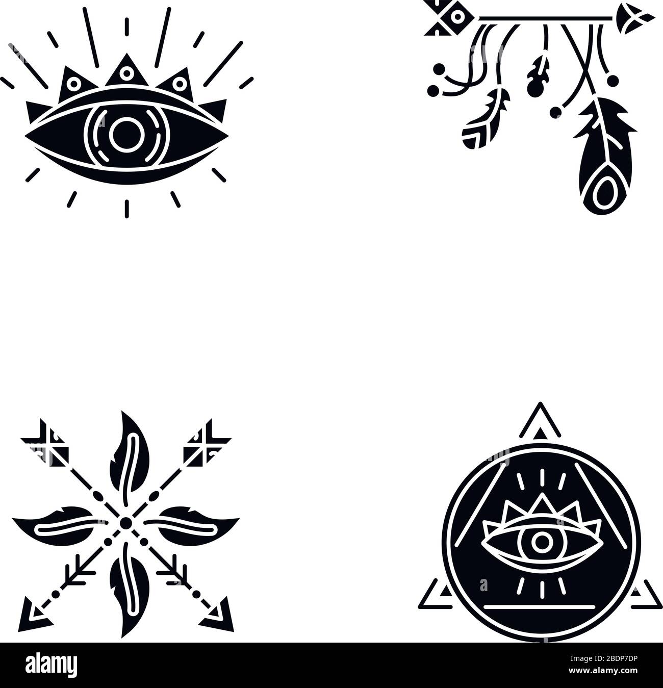 Magical symbols black glyph icons set on white space. Eye of providence ...