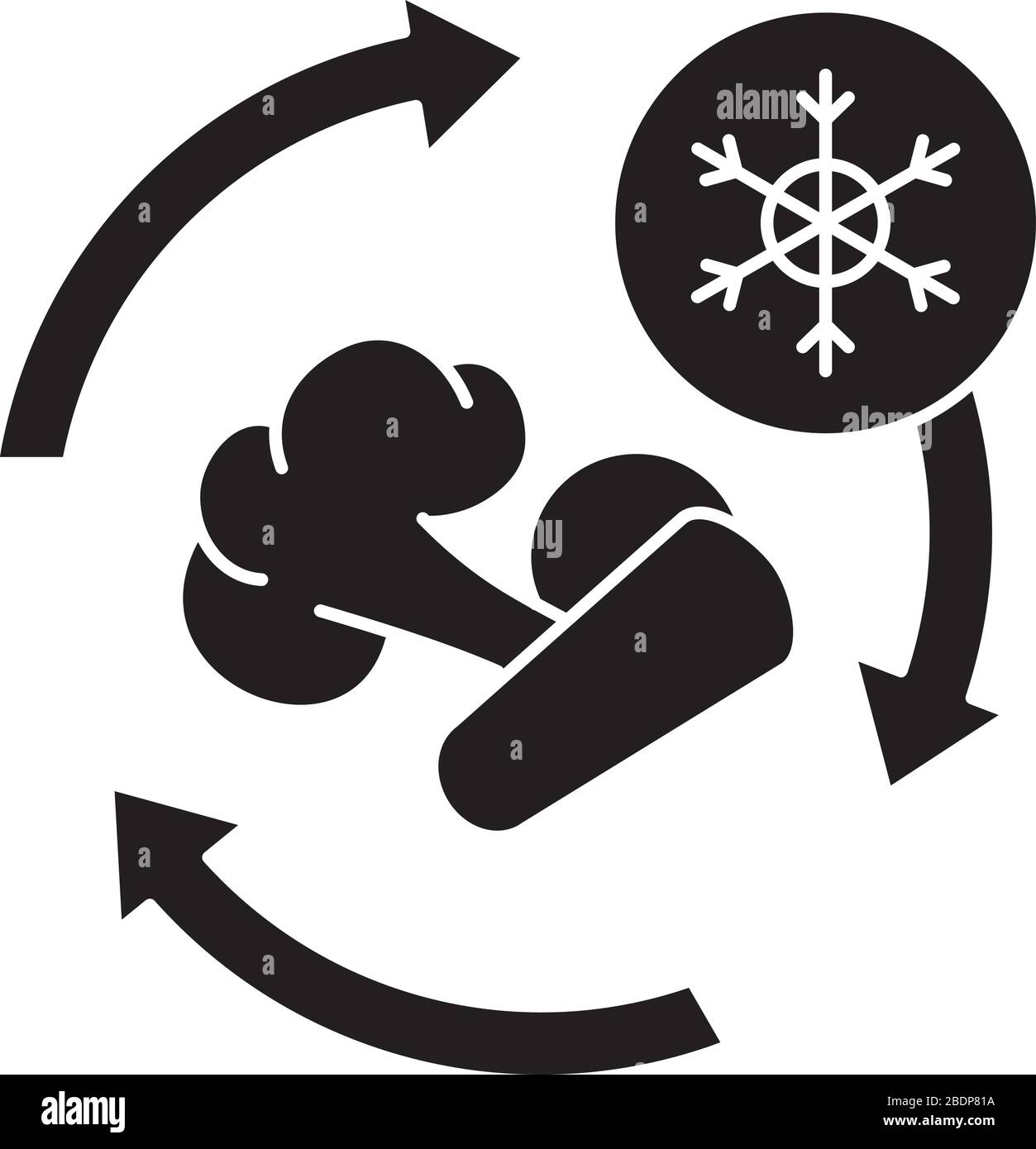 Freezing black glyph icon. Food preservation method, frosting ...