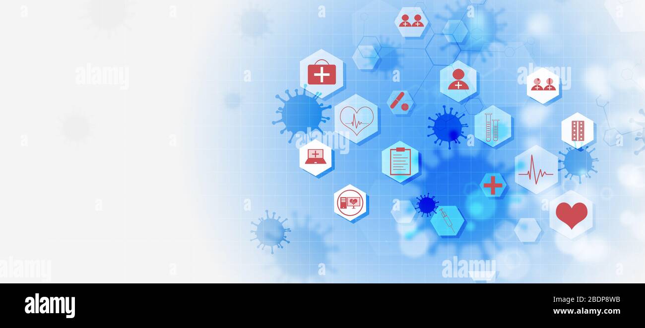 science banner with virus and medical icons on blue background Stock ...