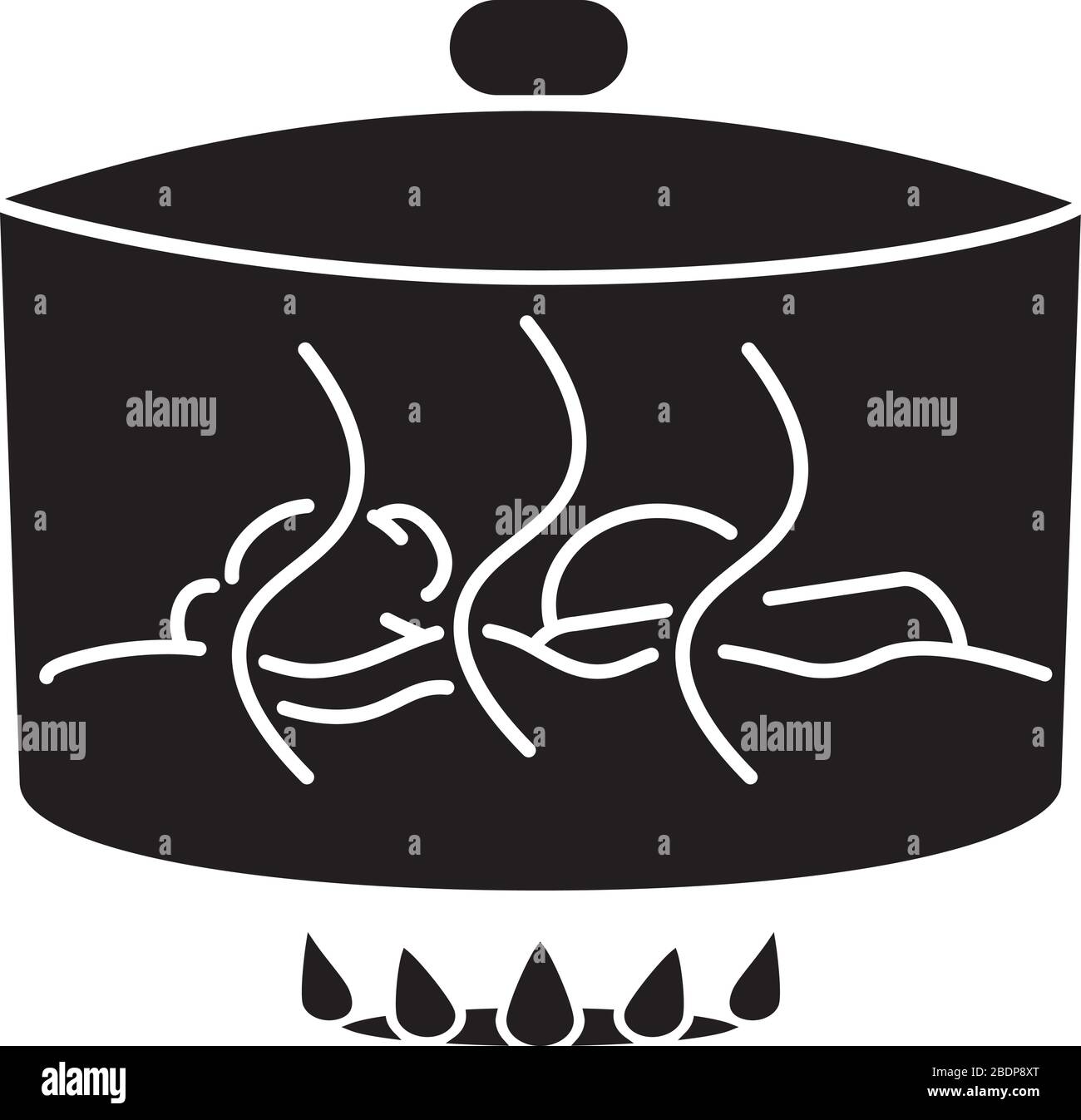 Stewing black glyph icon. Delicious gravy, goulash preparation process ...