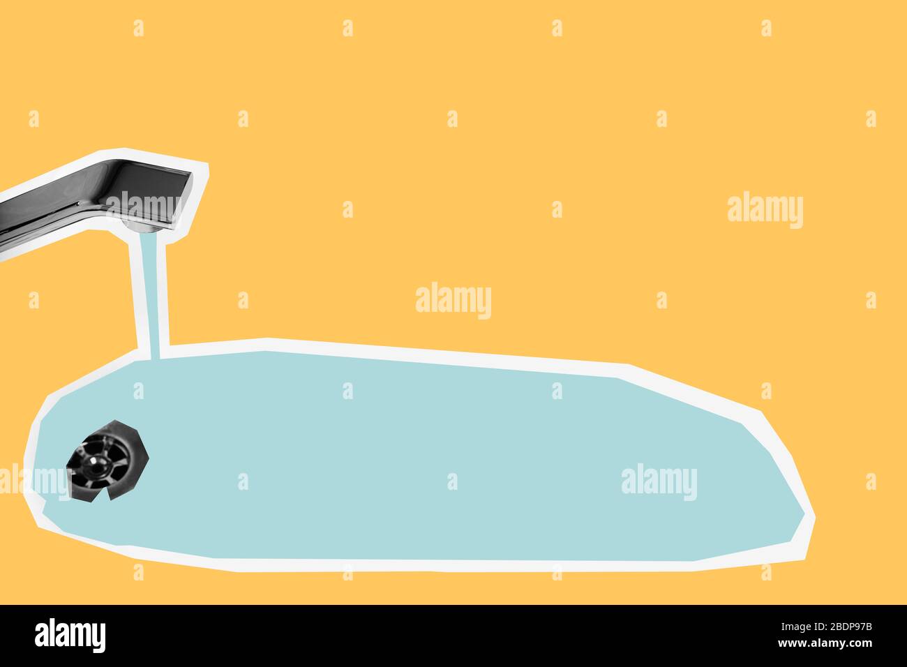 Conceptual illustration about saving water. Big puddle under the water ...