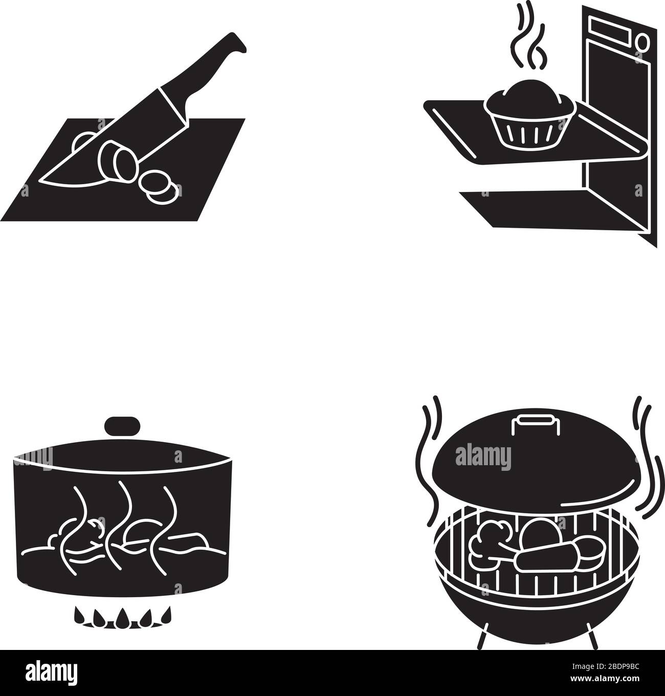 Cooking methods black glyph icons set on white space. Various culinary ...