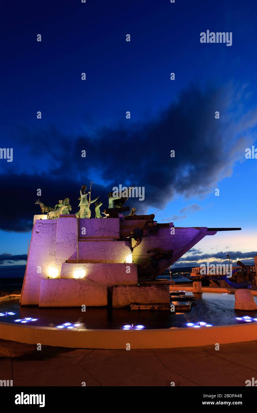 Monument to the Crew of the Goleta Ancud at night, Av. Cristobal Colón ...
