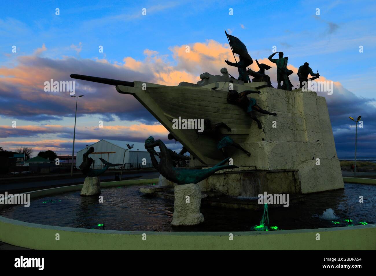 Sunset over the Monument to the Crew of the Goleta Ancud, Av Cristobal ...
