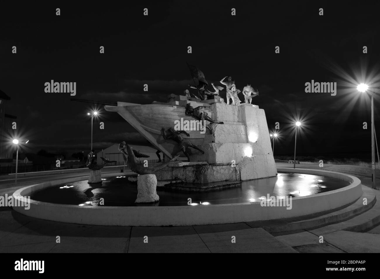 Monument to the Crew of the Goleta Ancud at night, Av. Cristobal Colón ...