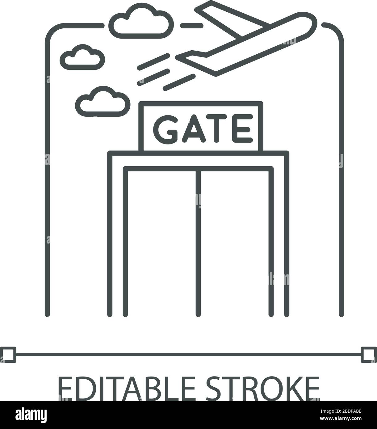 Airport gate pixel perfect linear icon. Airplane departure. Plane ...
