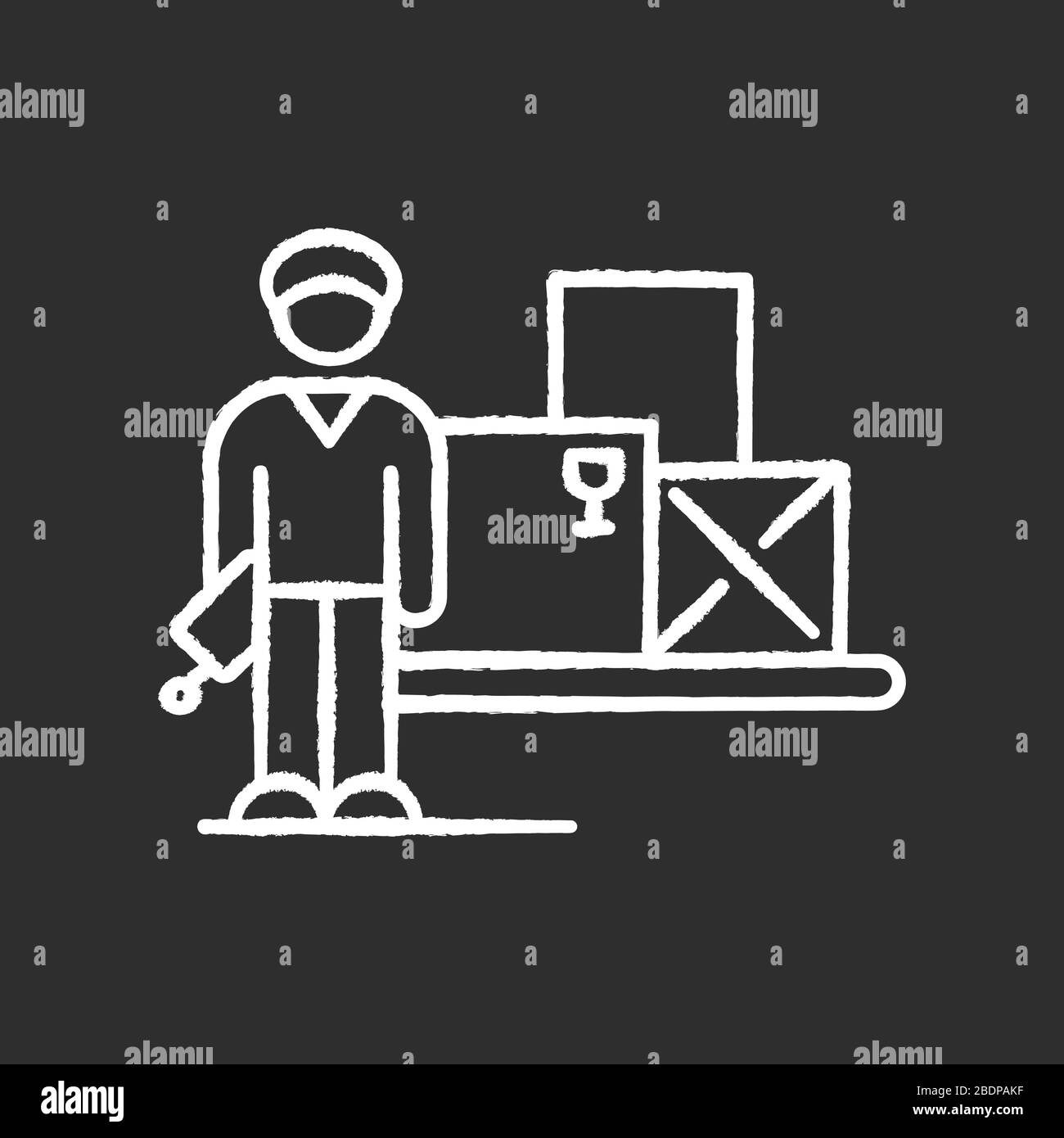 Storekeeper chalk white icon on black background. Warehouse worker ...