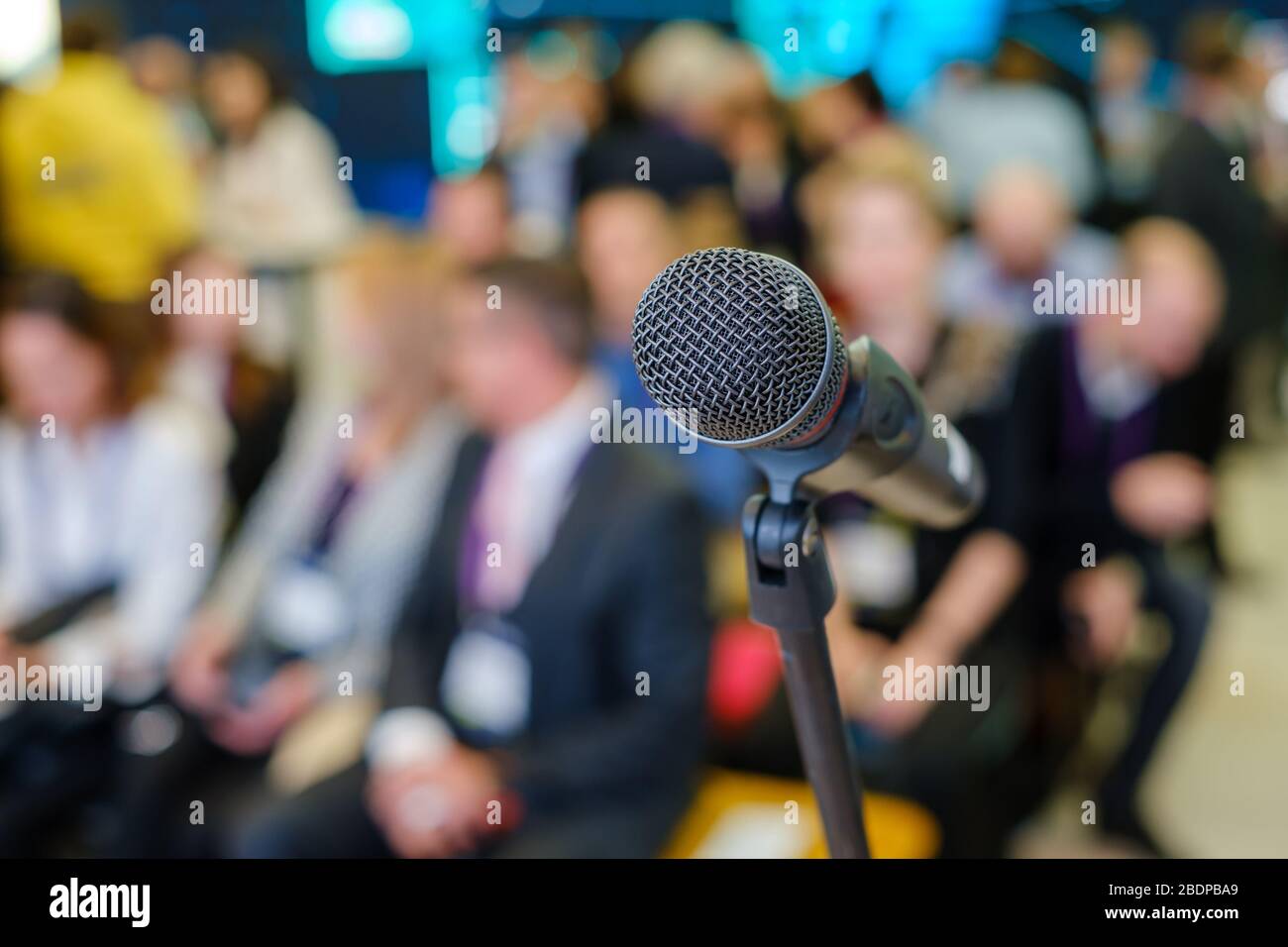 Microphone close up at the conference Stock Photo - Alamy