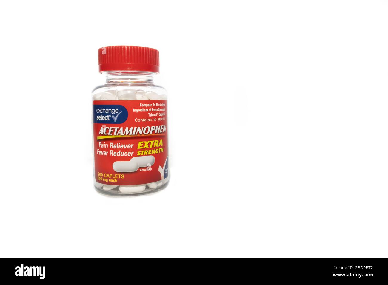 Bottle of acetaminohphen with red cap on a white background Stock Photo ...