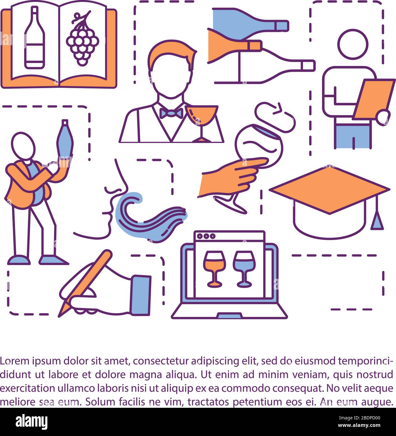 Wine tasting online course concept icon with text. Expert sommelier ...