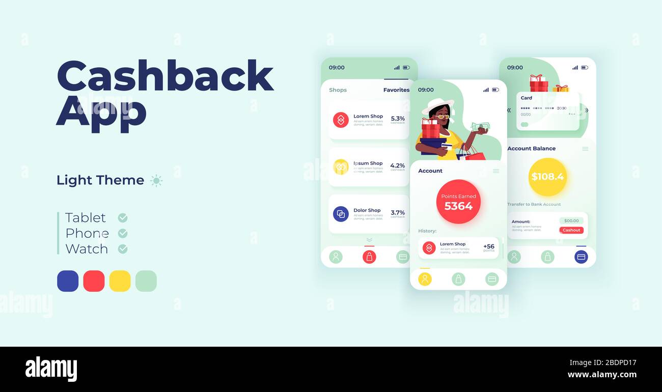 Cashback app cartoon smartphone interface vector templates set. Mobile ... Cashback app cartoon smartphone interface vector templates set. Mobile ...